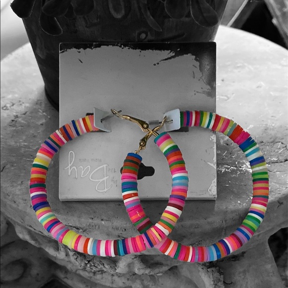 Jewelry | New Bohemian Rainbow Colored Rubber Band Design Hoops | Poshmark